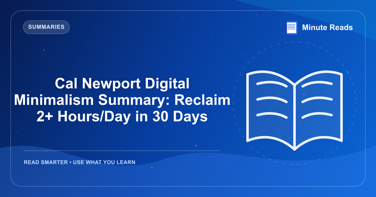 Cal Newport Digital Minimalism Summary: Reclaim 2+ Hours/Day in 30 Days — MinuteReads blog thumbnail